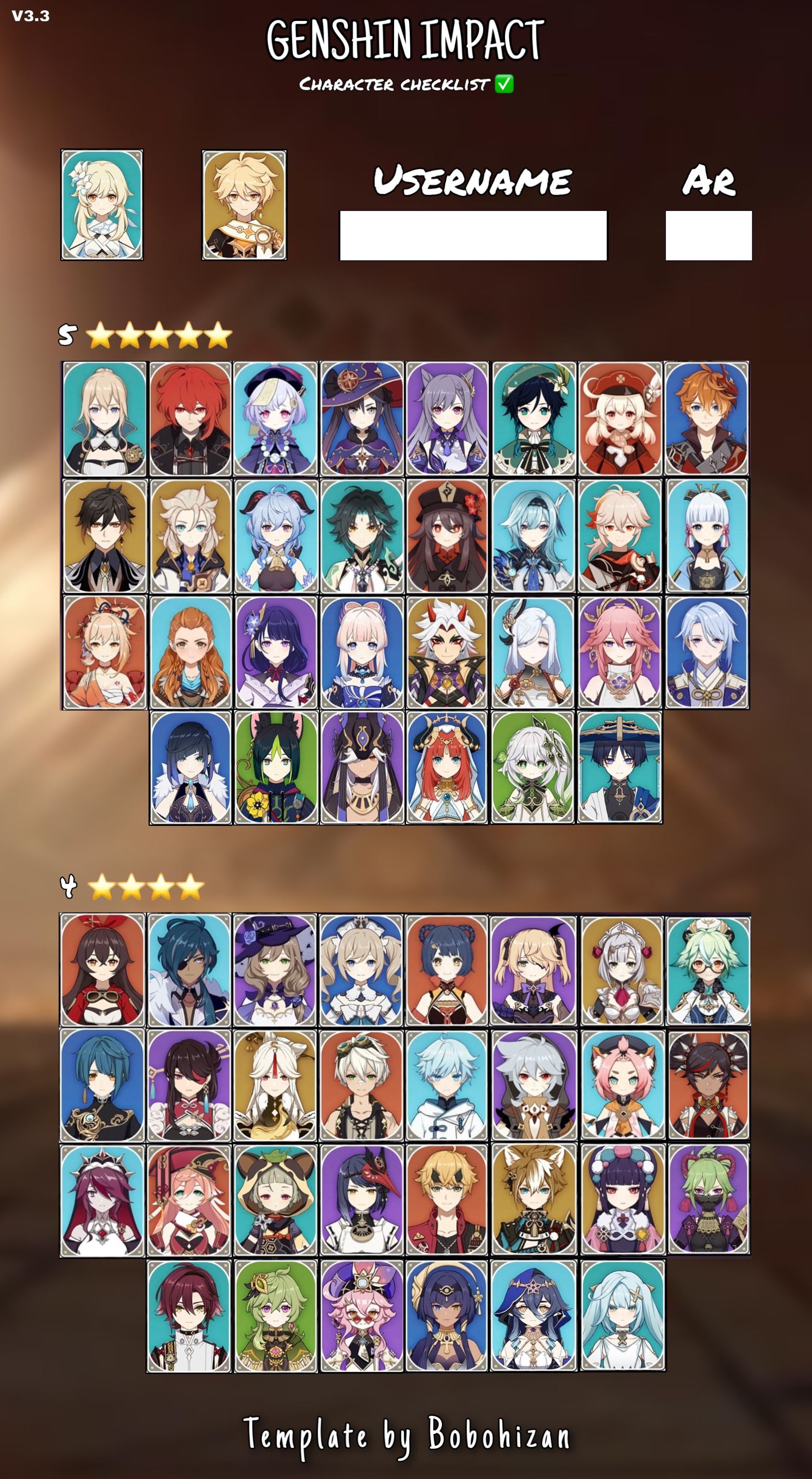Genshin Character Checklist Genshin Impact | HoYoLAB
