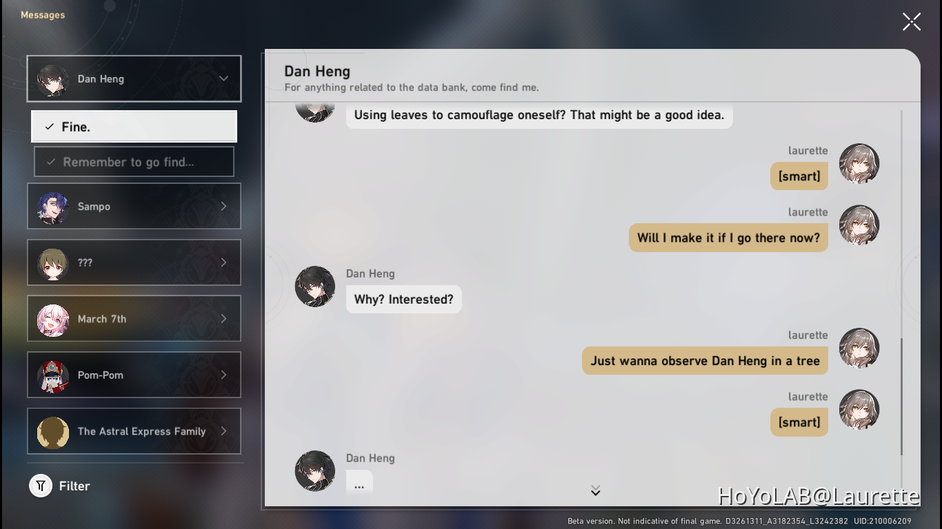 I love the chat feature ~ Honkai: Star Rail | HoYoLAB