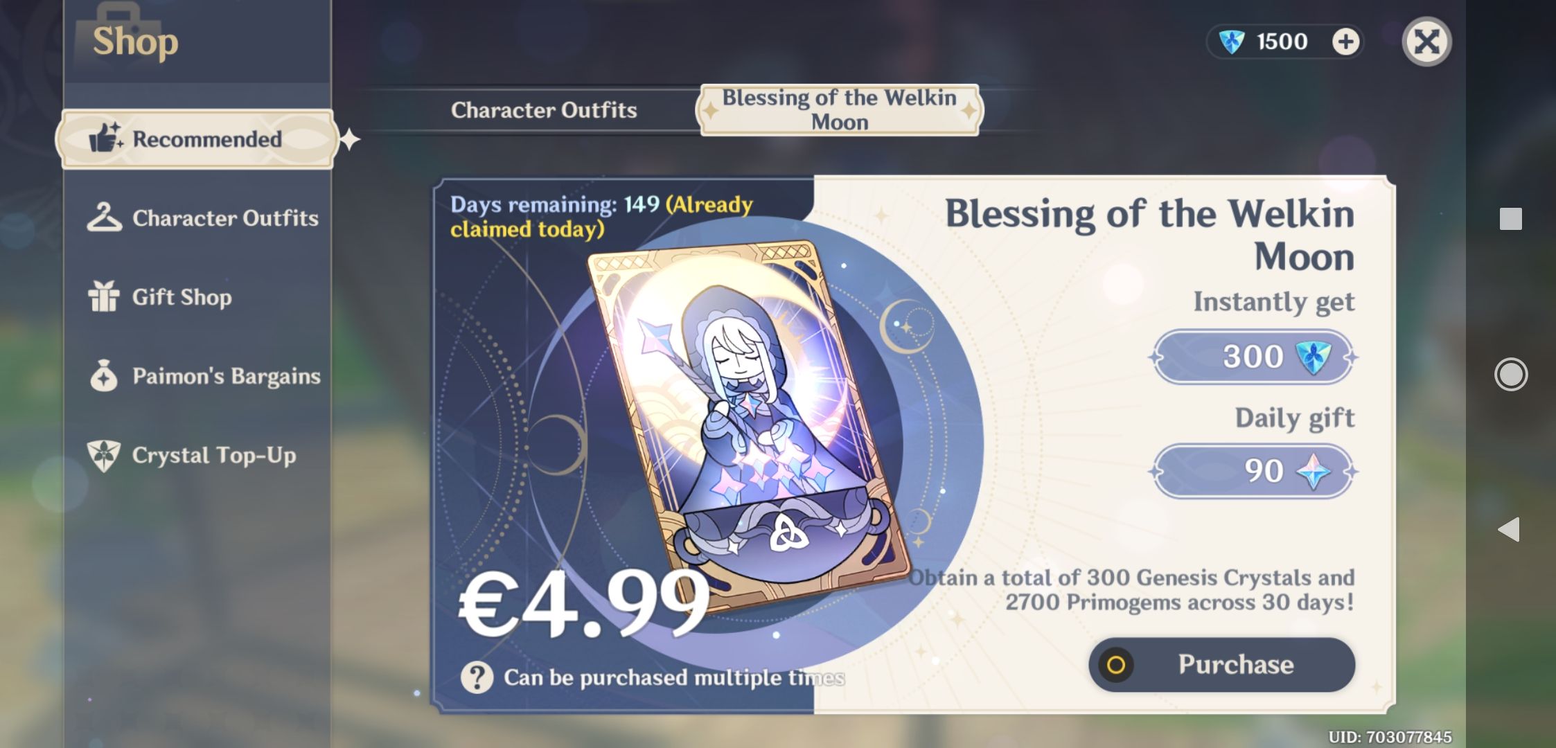 I bought 5 "The Blessing of the Welkin Moon" Genshin Impact | HoYoLAB