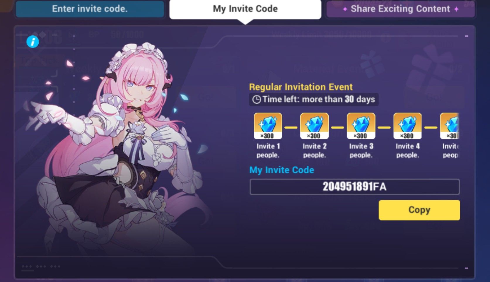 My invite code Honkai Impact 3rd | HoYoLAB