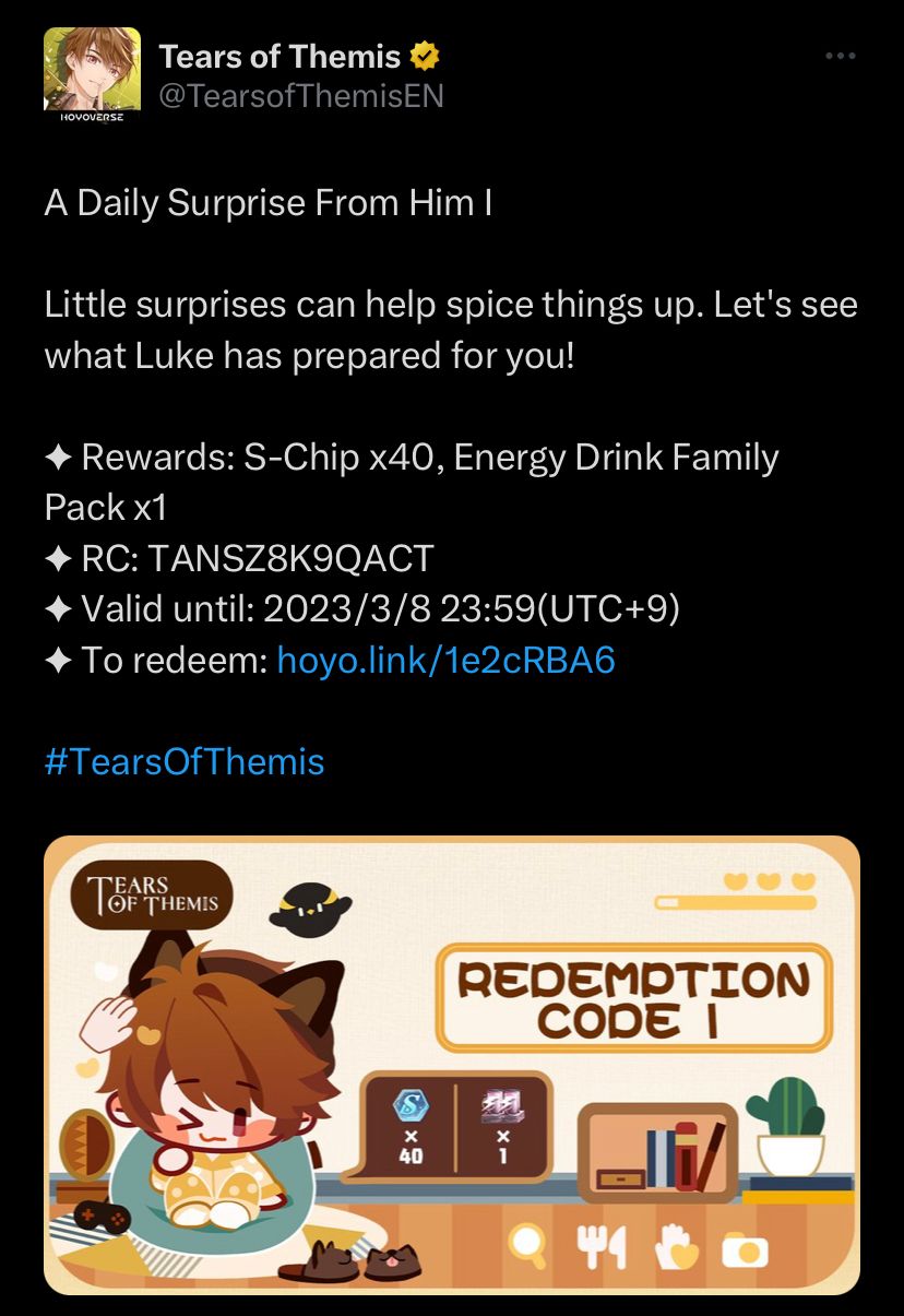 Redemption Code Tears of Themis | HoYoLAB