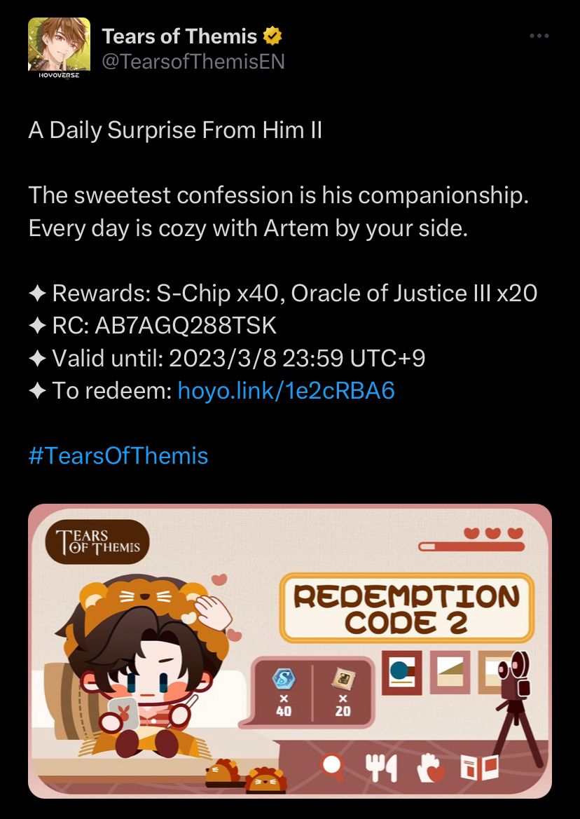 Redemption Code Tears of Themis | HoYoLAB