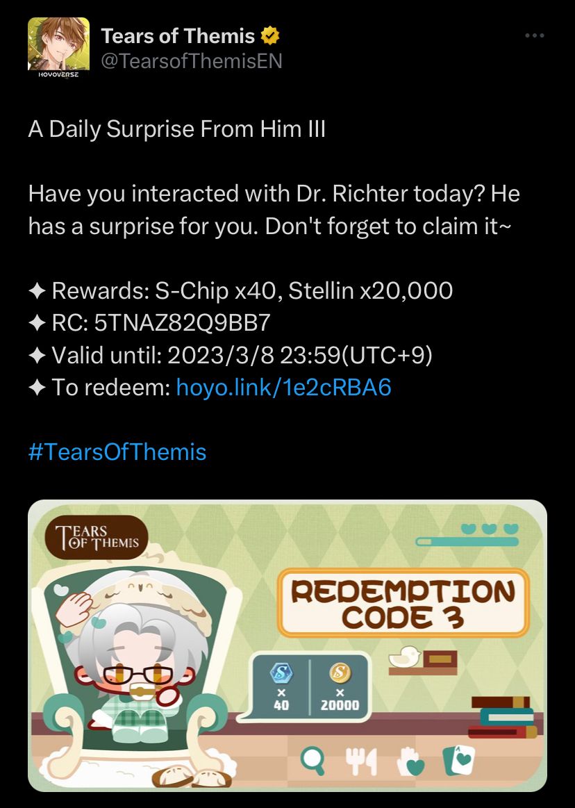 Redemption Codes Tears of Themis | HoYoLAB