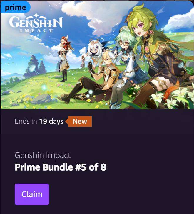 Amazon Prime Bundle #5 of 8 (Final chance to get Wings of Starlit Feast) Genshin Impact | HoYoLAB
