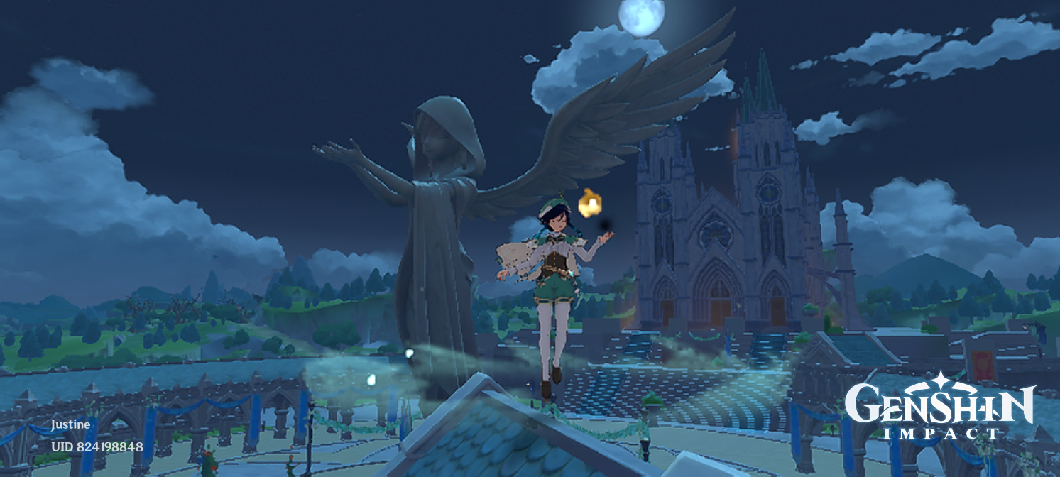 Venti at his statue Genshin Impact | HoYoLAB