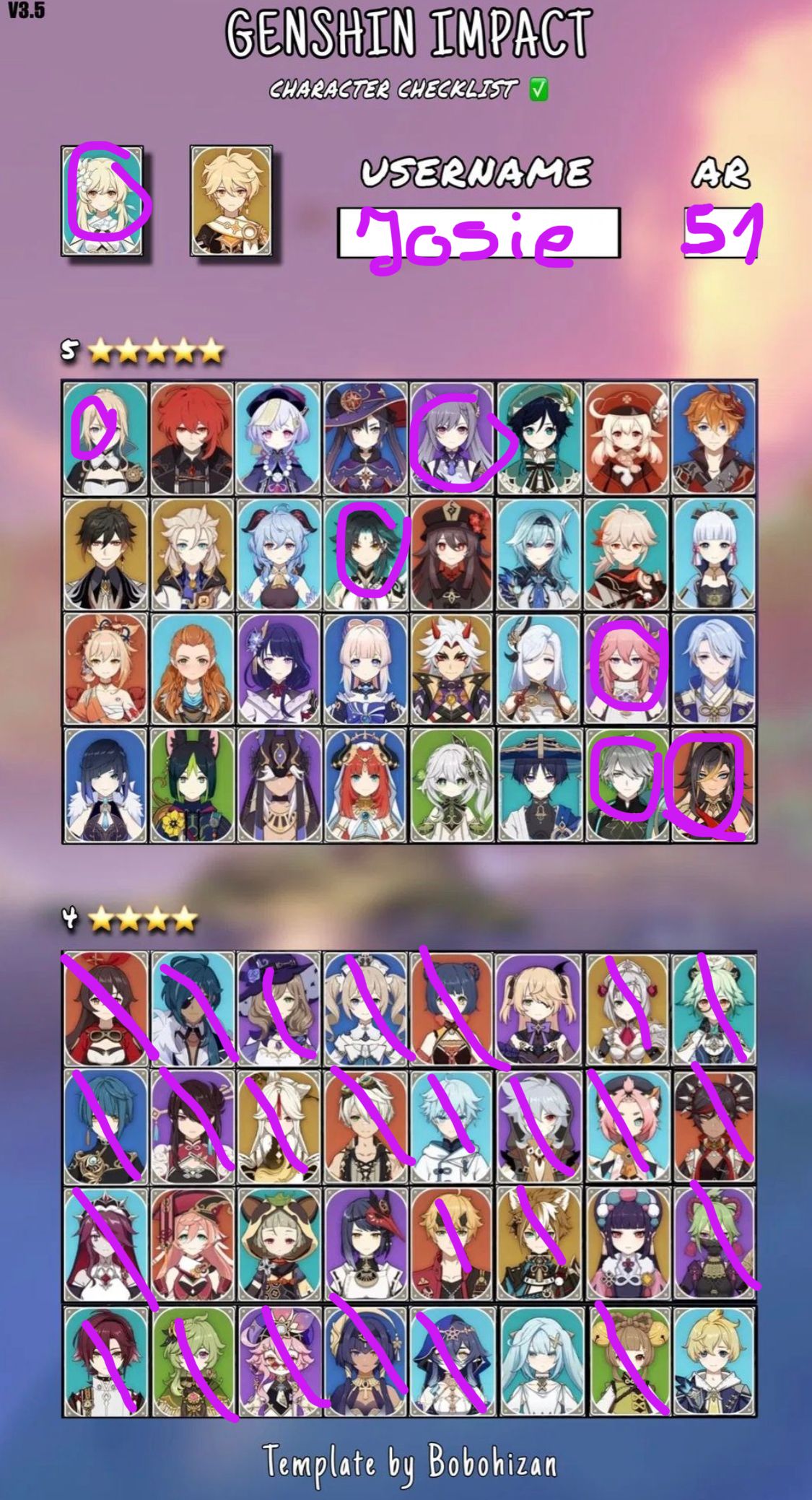 My character list + Template Genshin Impact | HoYoLAB