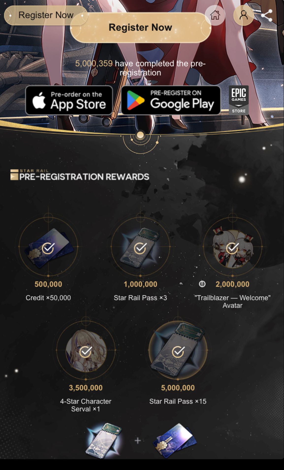 We hit 5M registration (〜^∇^)〜 Honkai: Star Rail | HoYoLAB