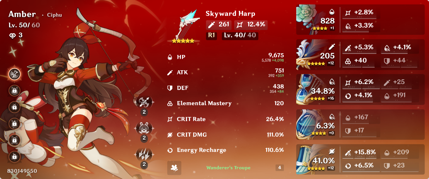 My pretty good amber build Genshin Impact | HoYoLAB