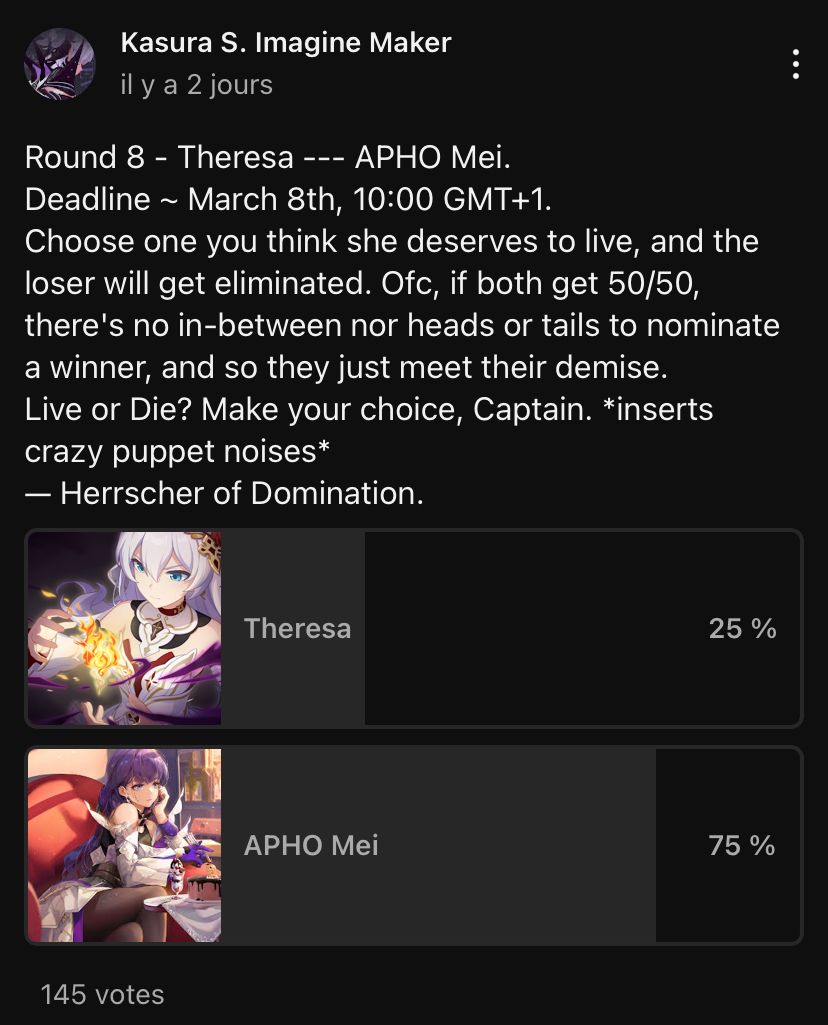 Round 8 - Theresa vs. APHO Mei [VOTING CLOSED] Honkai Impact 3rd | HoYoLAB