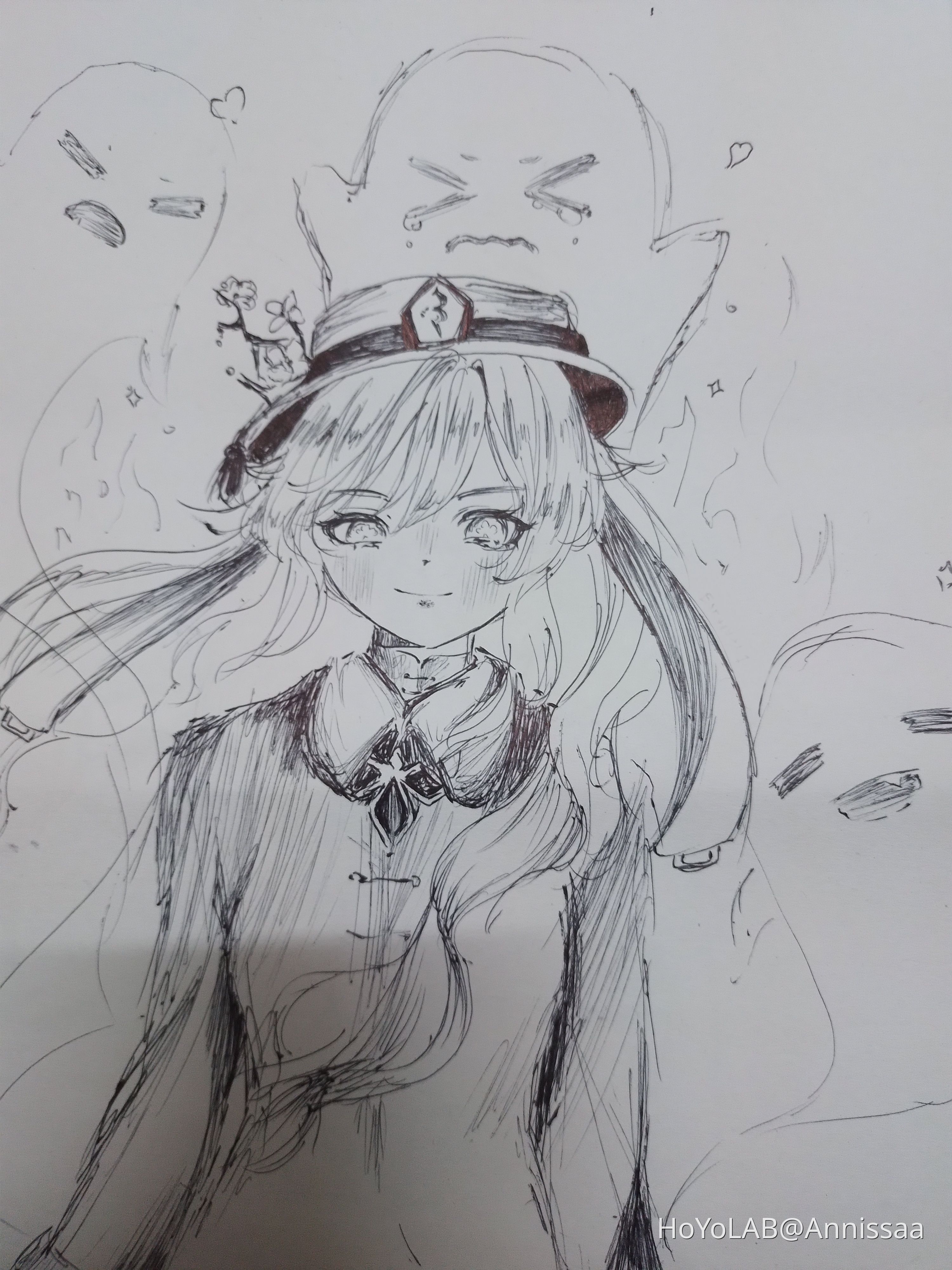 Hu Tao drawing I did in school Genshin Impact | HoYoLAB