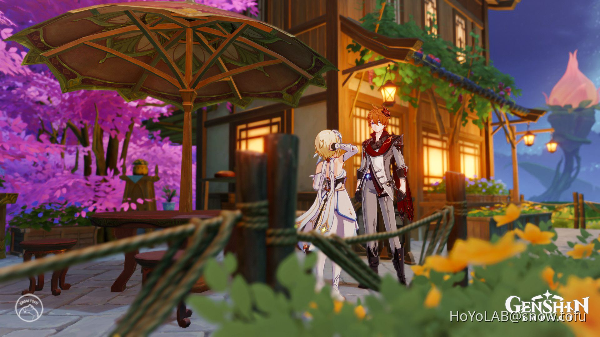 Cafe de Sakura | A date with Childe and Lumine | Genshin Impact | HoYoLAB