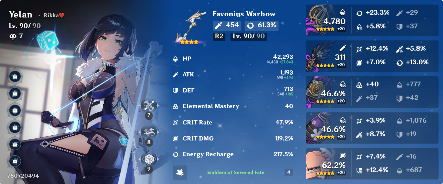 Yelan build with Favonius bow Genshin Impact | HoYoLAB