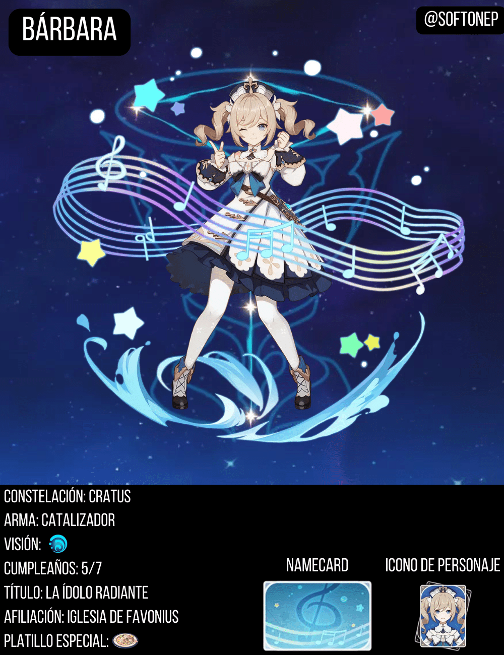 Build de Bárbara [Subdps/Support] [Guía versión 3.5] | SoftoneP Genshin ...