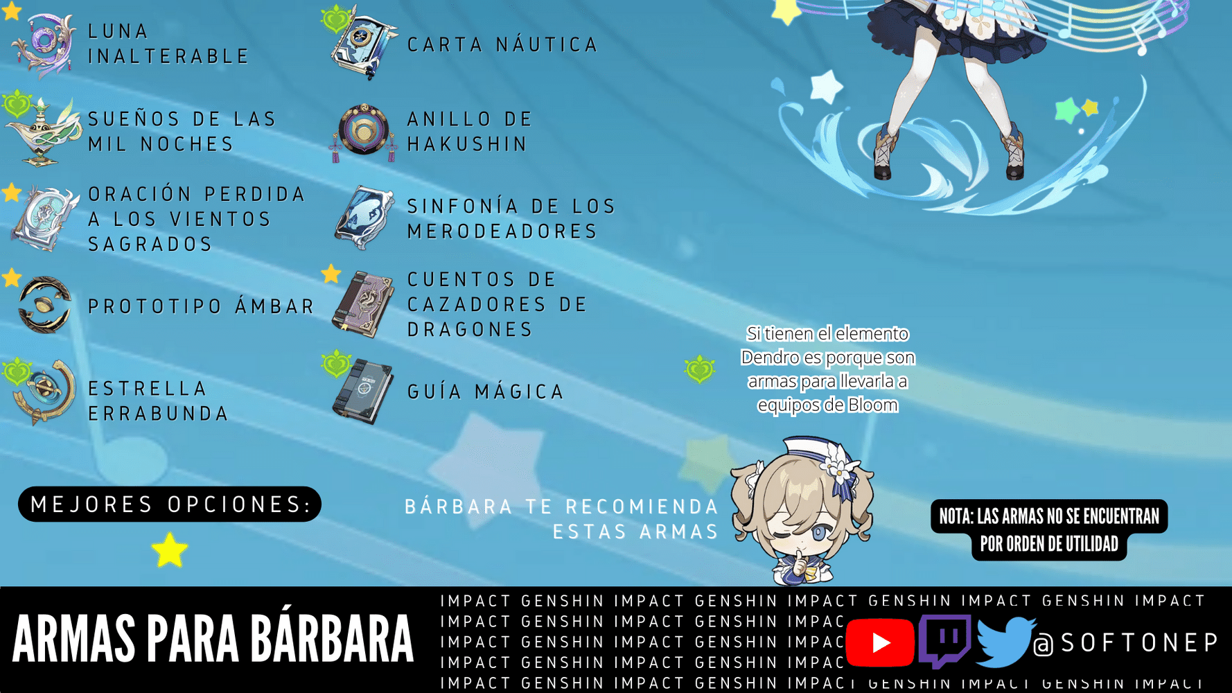Build de Bárbara [Subdps/Support] [Guía versión 3.5] | SoftoneP Genshin ...