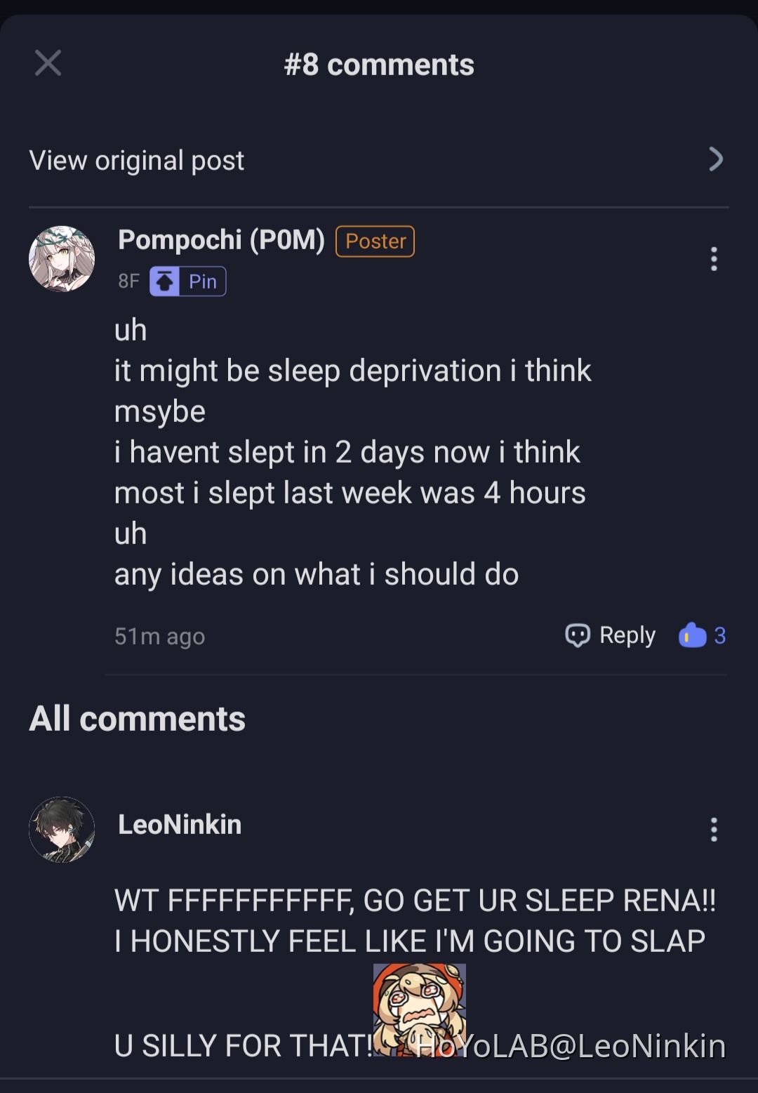 GO GET UR SLEEP, YOU SILLY GOOBER!!!! | HoYoLAB