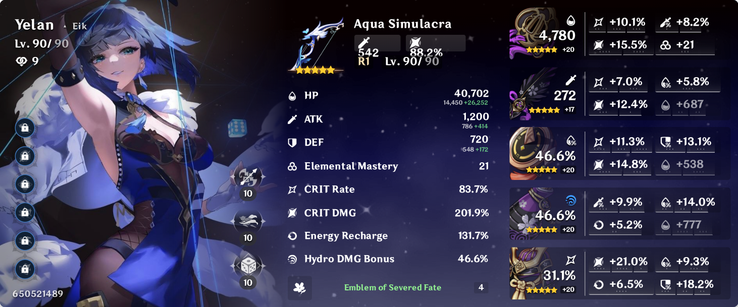 My yelan build Genshin Impact | HoYoLAB