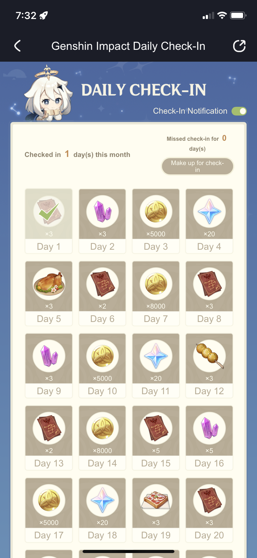 Don't miss daily check in Genshin Impact | HoYoLAB