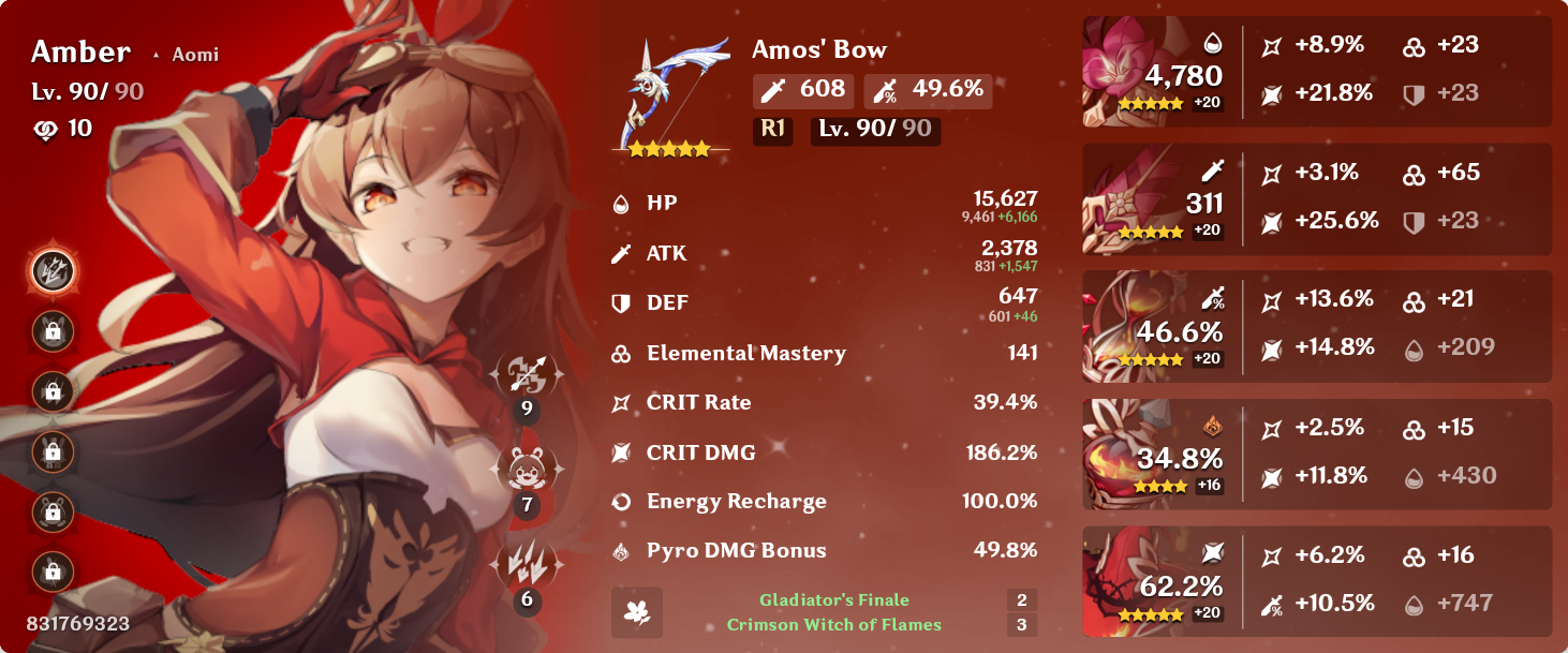 My current Amber build Genshin Impact | HoYoLAB