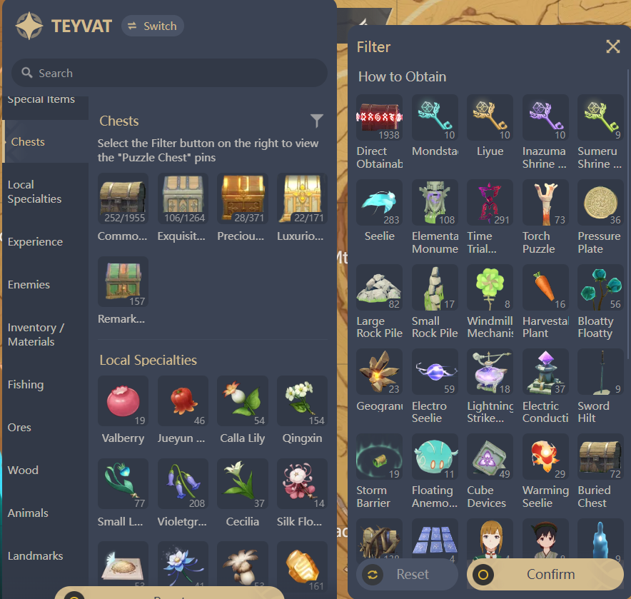 The chest section on the Interactive map has been updated! Genshin ...
