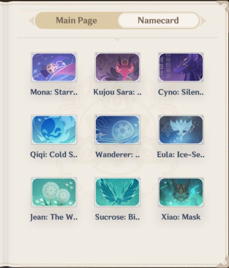 Namecard palette Genshin Impact | HoYoLAB