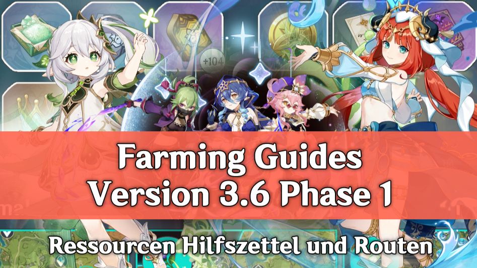 V3.6 Phase 1 Ressourcen Hilfszettel: Nahida, Nilou, Dori, Layla, Kuki ...