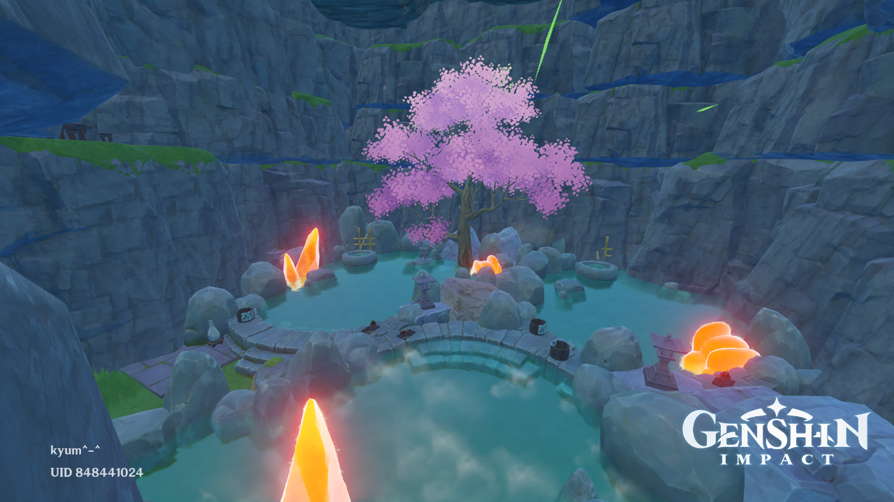 Indoor Hot Spring//Emerald Peak: Summerchase Peak {22323277504} Genshin ...