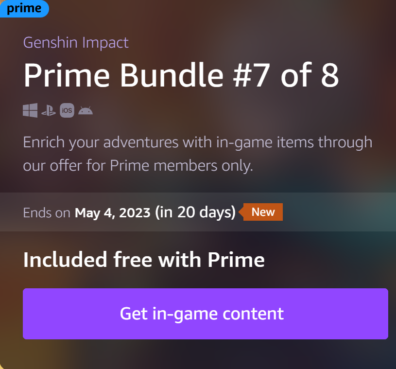 Amazon Prime Bundle #7 of 8 Genshin Impact | HoYoLAB