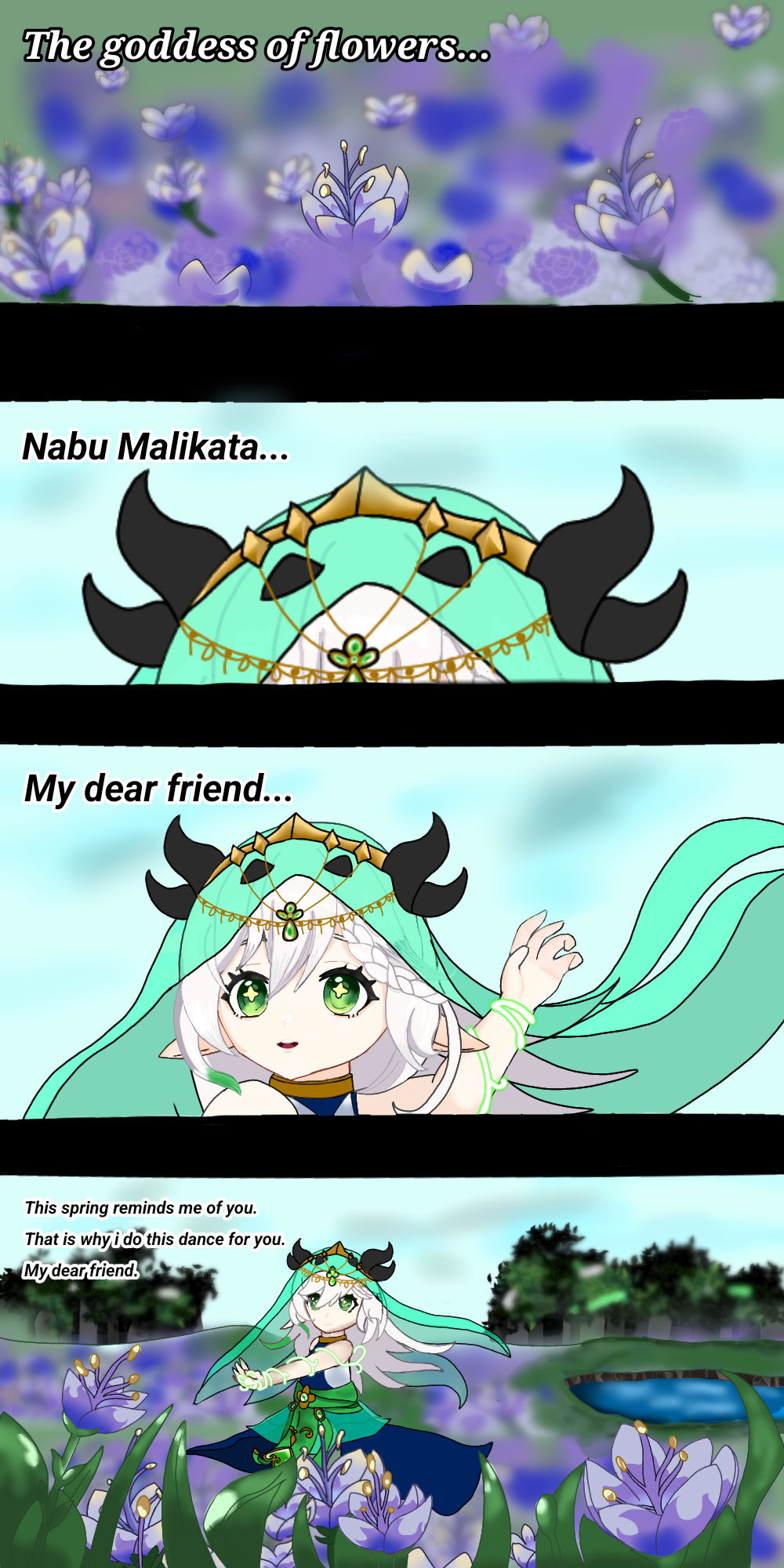 Nahida dancing for the goddess of flowers in the blooming Padisarahs in ...