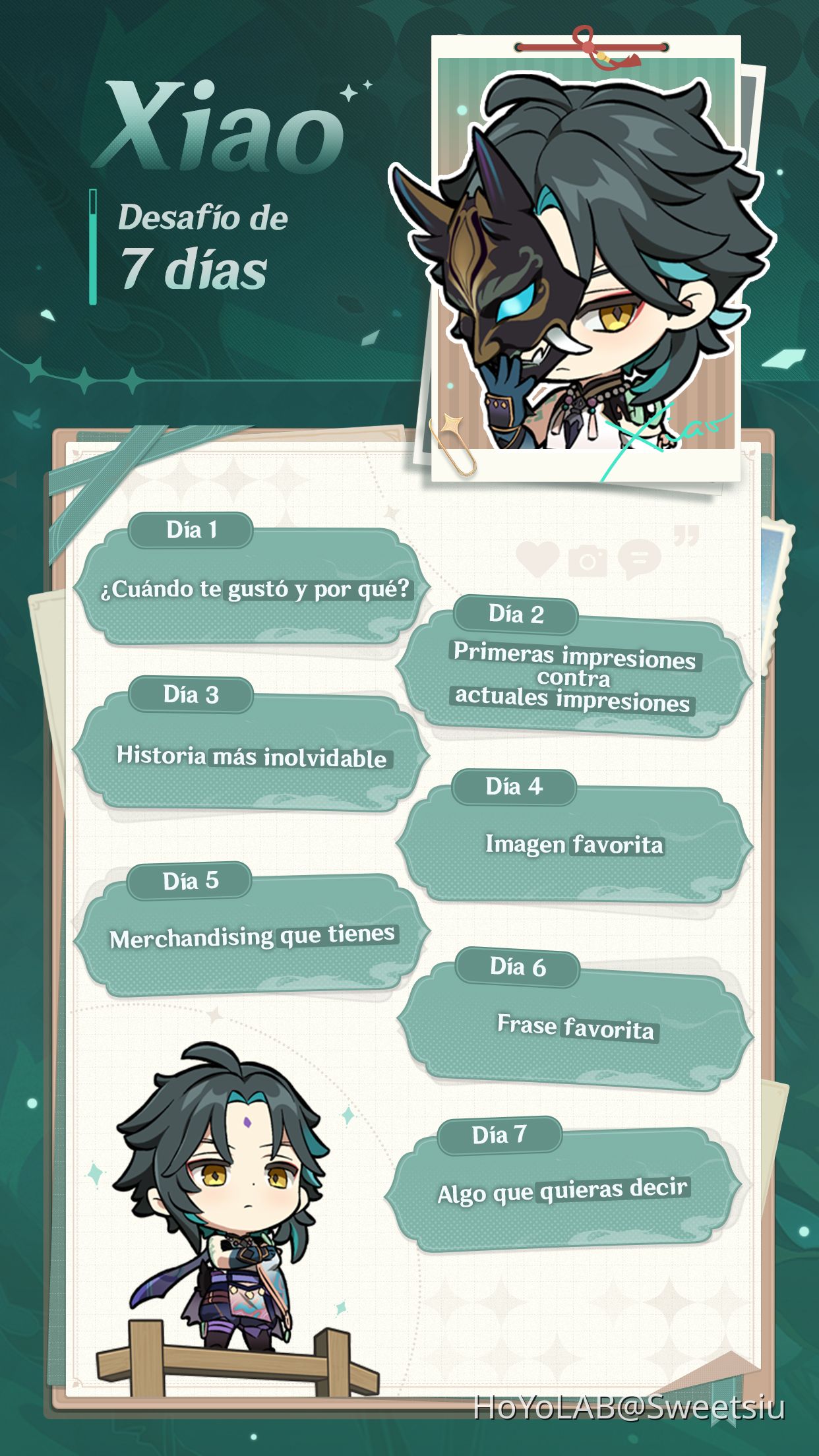Desafío de siete días de Xiao ♡ Genshin Impact | HoYoLAB