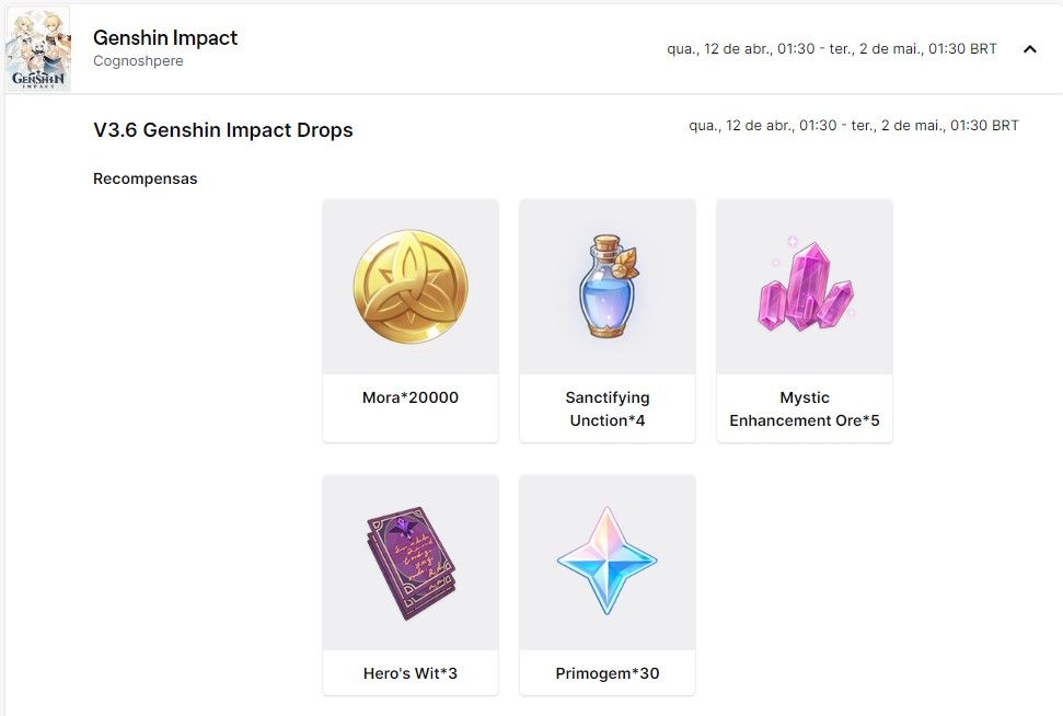 Drops da Twitch 3.6 Genshin Impact | HoYoLAB