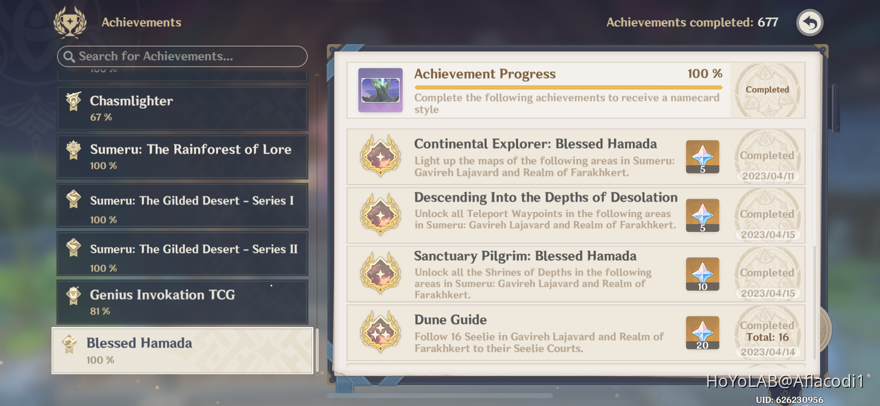 Completed Blessed Hamada Achievement Genshin Impact | HoYoLAB