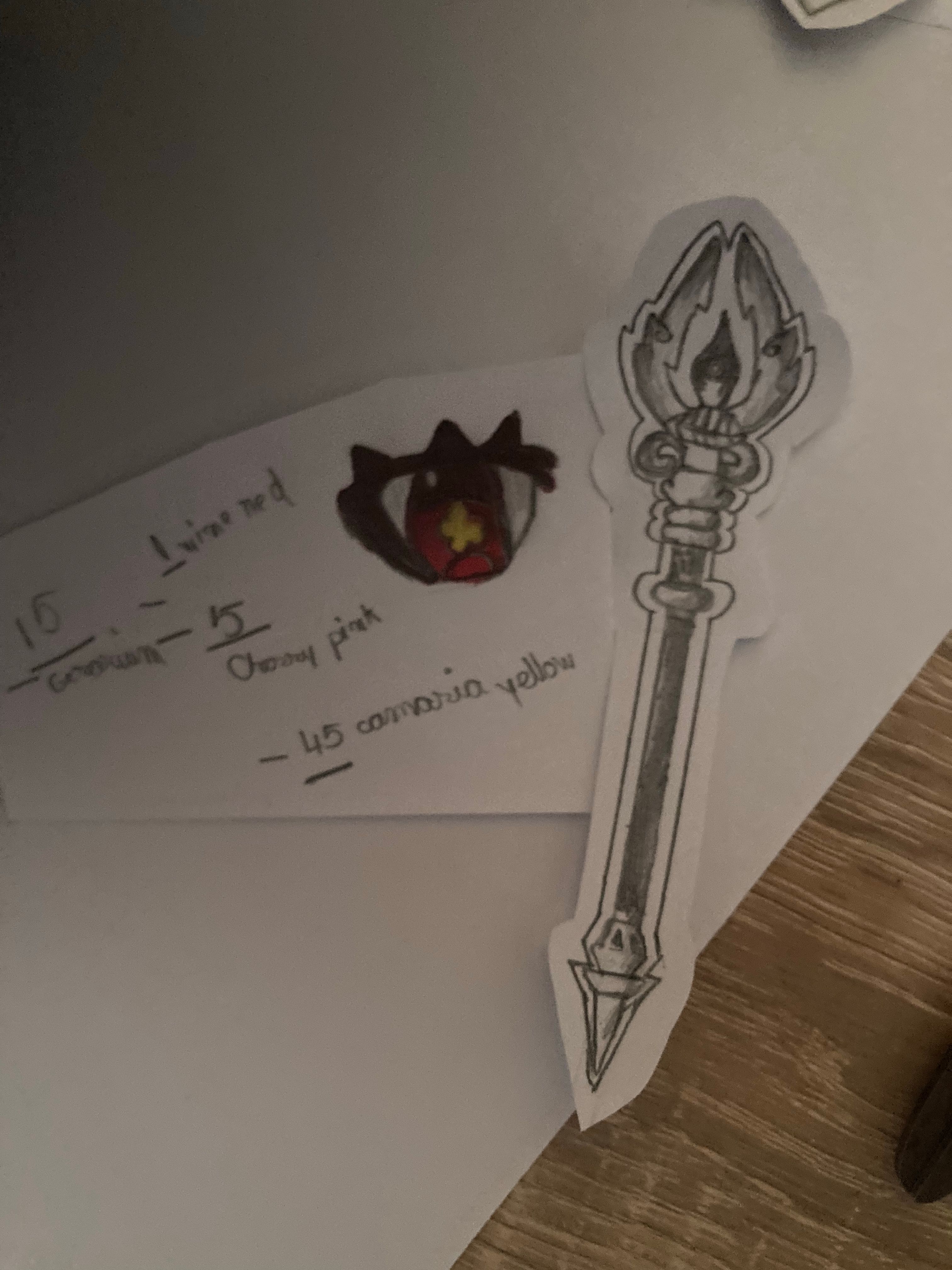 I made hu tao’s eye for color practice and a very detailed staff of ...