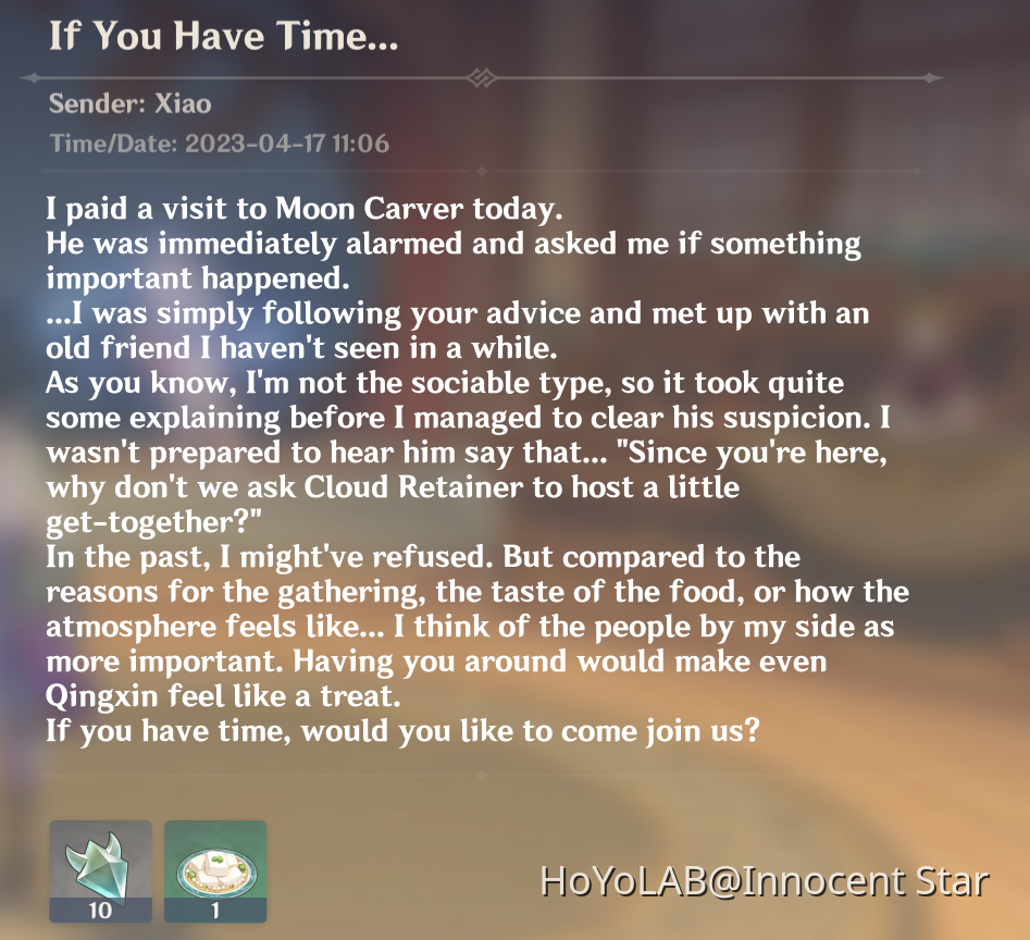 Xiao's Birthday Mail Genshin Impact | HoYoLAB