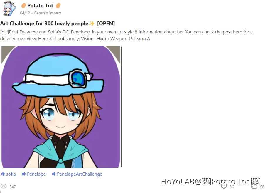 Penelope Art Challenge Reminder! Ft. POLL! PLEASE COMPLETE!!! Genshin ...