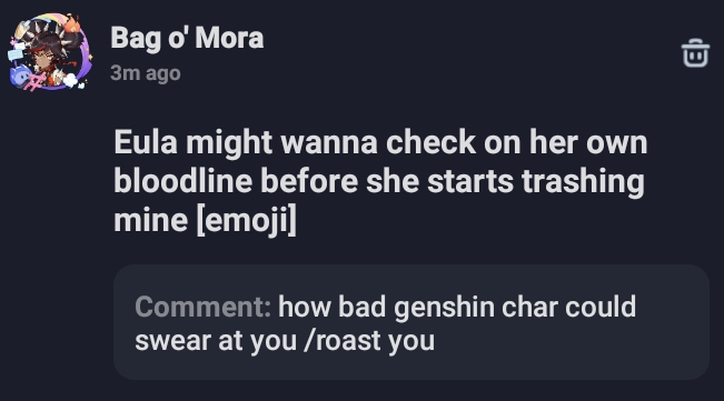 Bag o' Mora quotes, Except I'm just slandering Eula most of the time ...