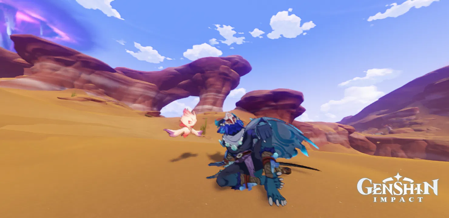 This cute dancing hilichurl on top of a mountain that doesn't attack ...