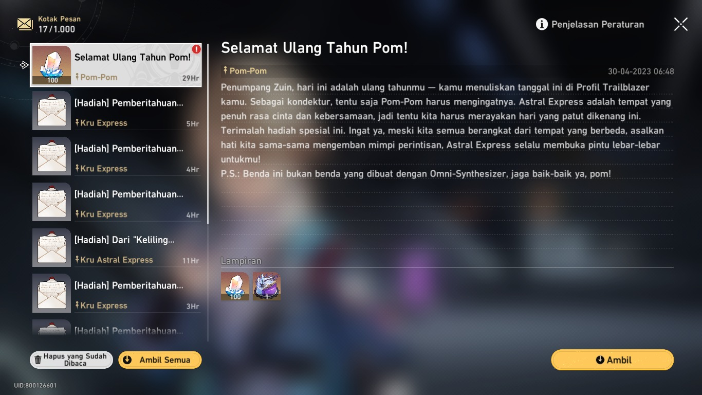 Hadiah Ulang Tahun dari Pom-Pom Honkai: Star Rail | HoYoLAB