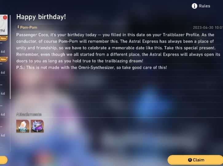 Honkai: Star Rail Birthday Mail Honkai: Star Rail | HoYoLAB