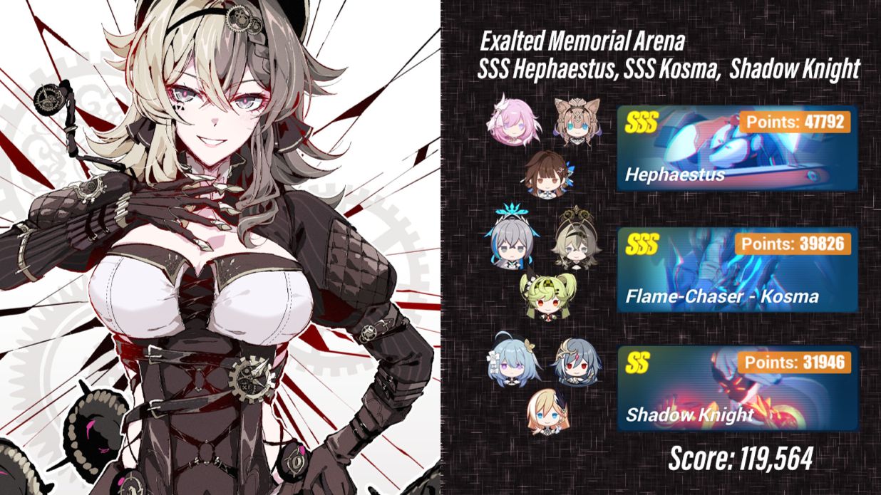 EX Memorial Arena - SSS Hephaestus, SSS Kosma, Shadow Knight (119,564 Points) Honkai Impact 3rd ...