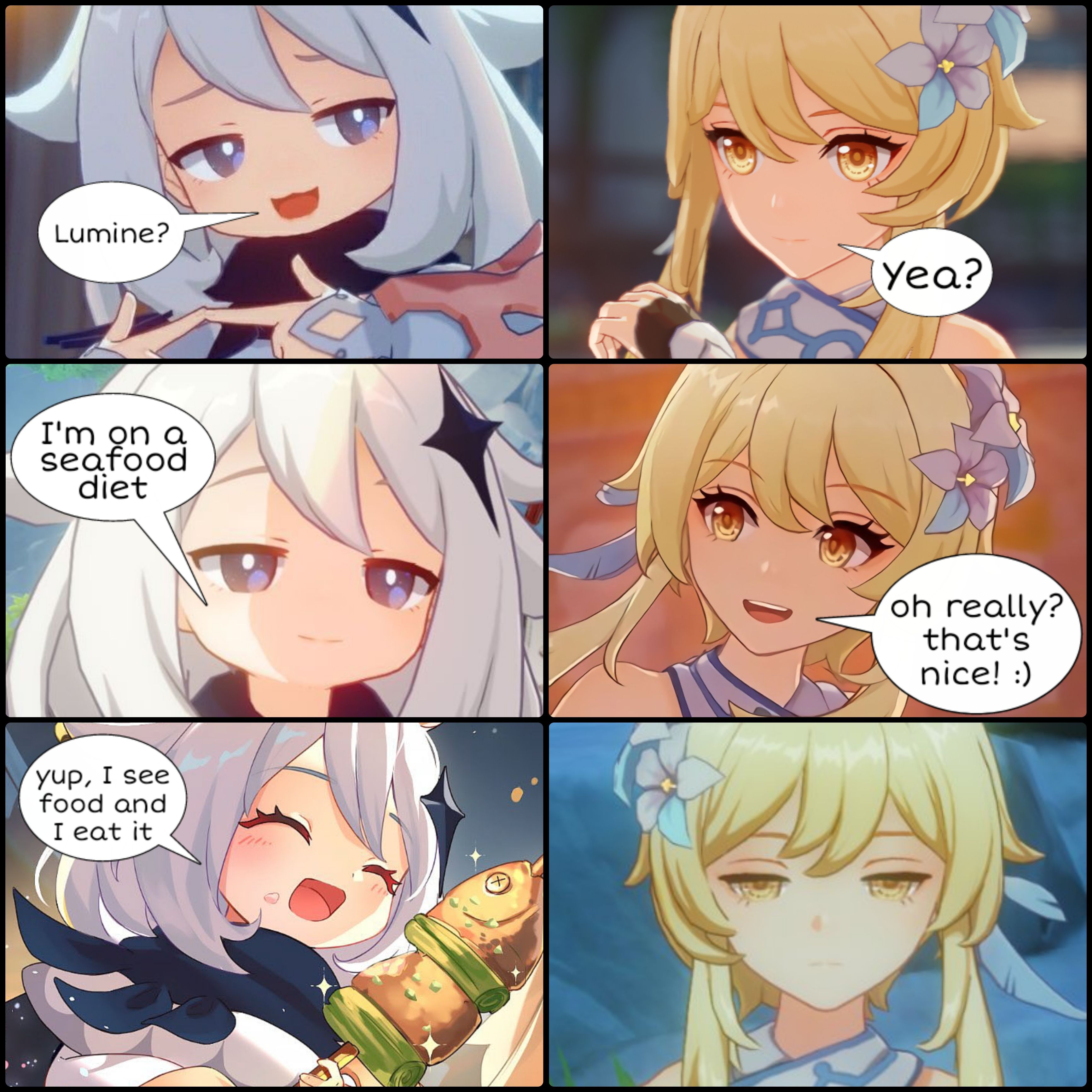 When Paimon tries to be funny but Lumine's not in the mood... Genshin ...