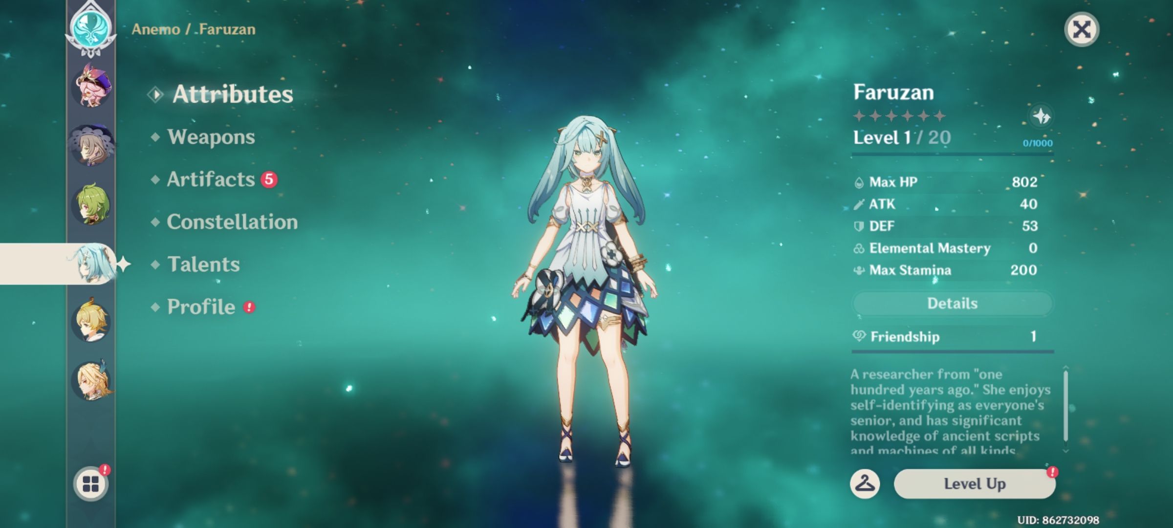 Faruzan Base Stats Genshin Impact | HoYoLAB