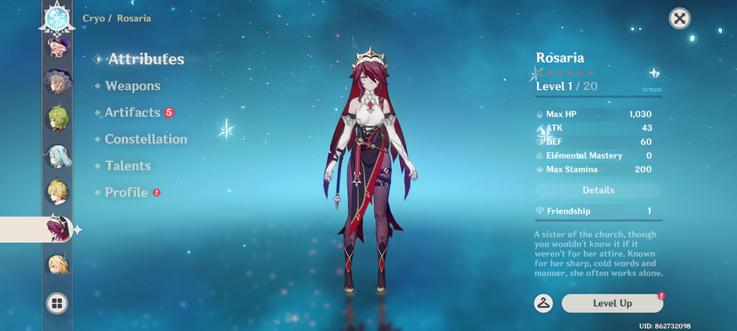 Rosaria Base Stats Genshin Impact | HoYoLAB