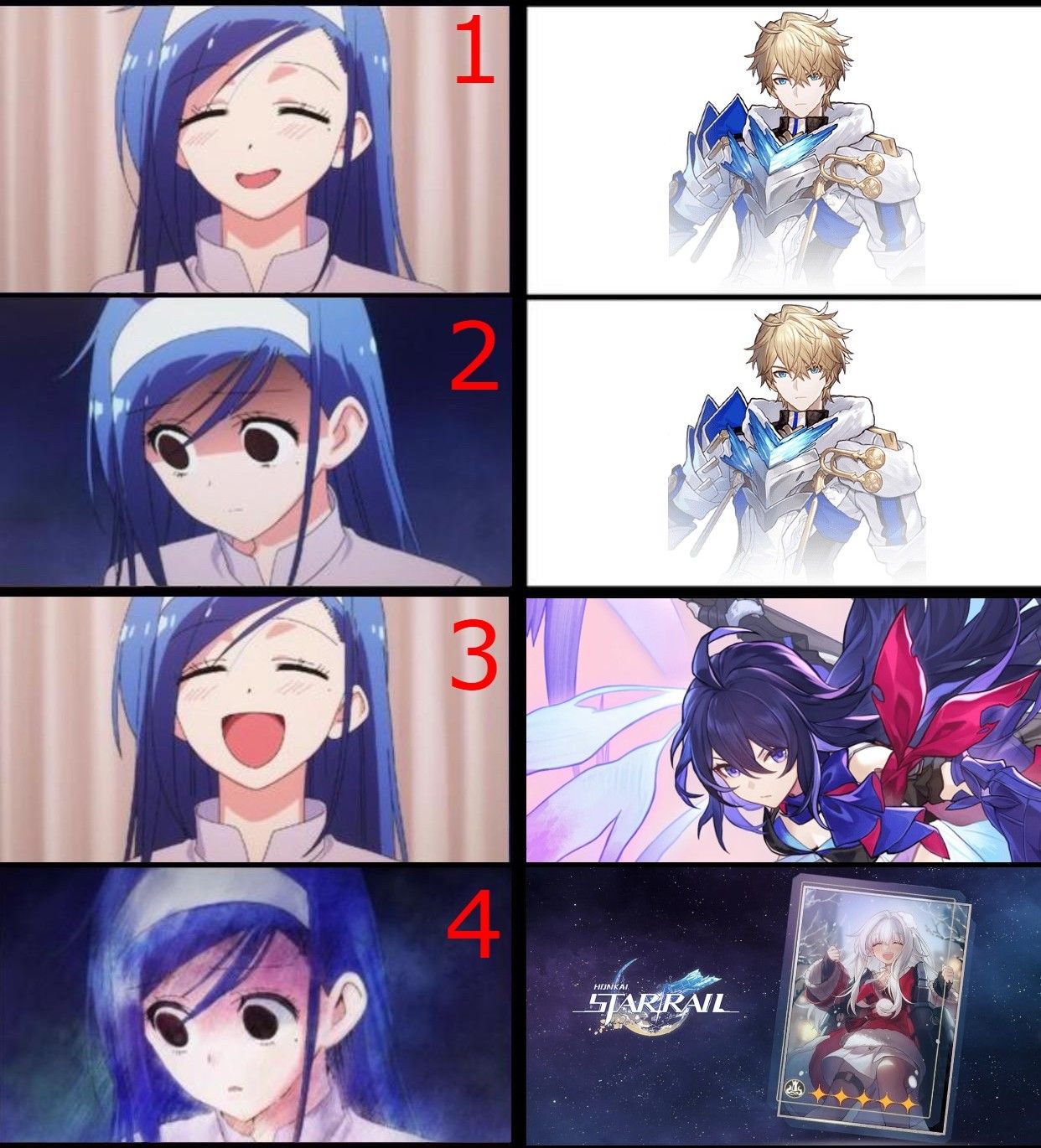 My face after the first four drops in Star Rail........ (╬≖_≖) Honkai ...