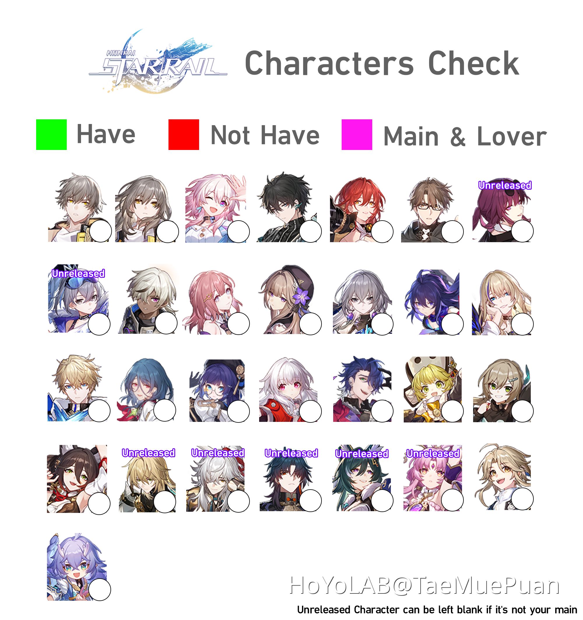 Star Rail Characters Checklist Honkai: Star Rail | HoYoLAB