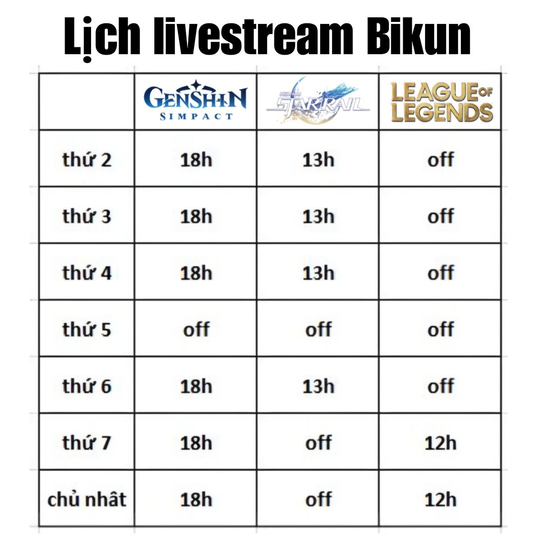 LỊCH LIVESTREAM BIKUN Genshin Impact | HoYoLAB