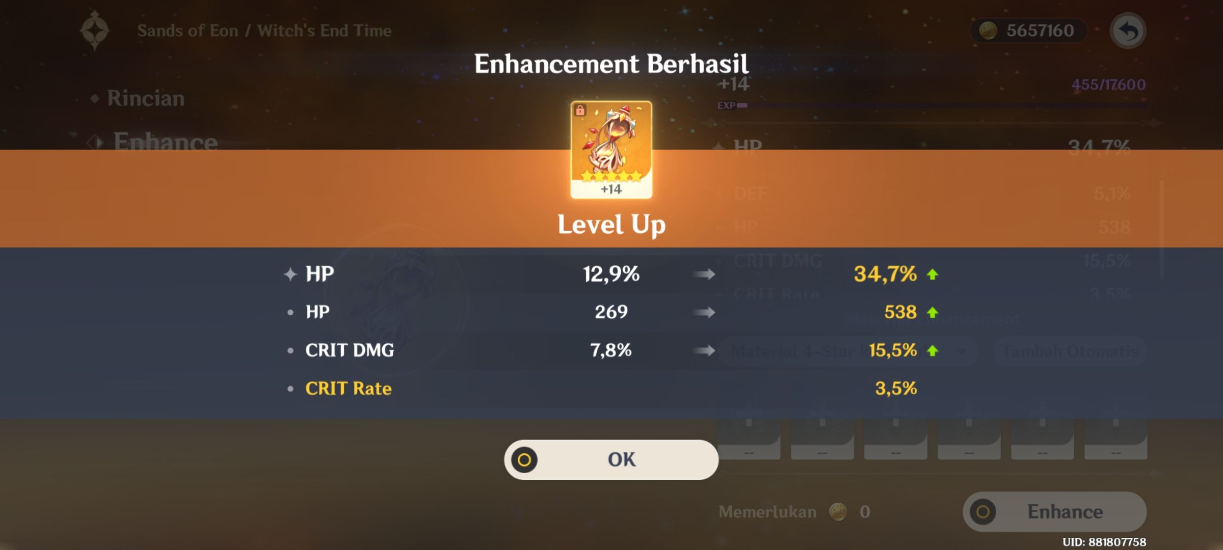 tumben ditambahin sub stat cr, biasanya double crit kagak ada yg naik ...