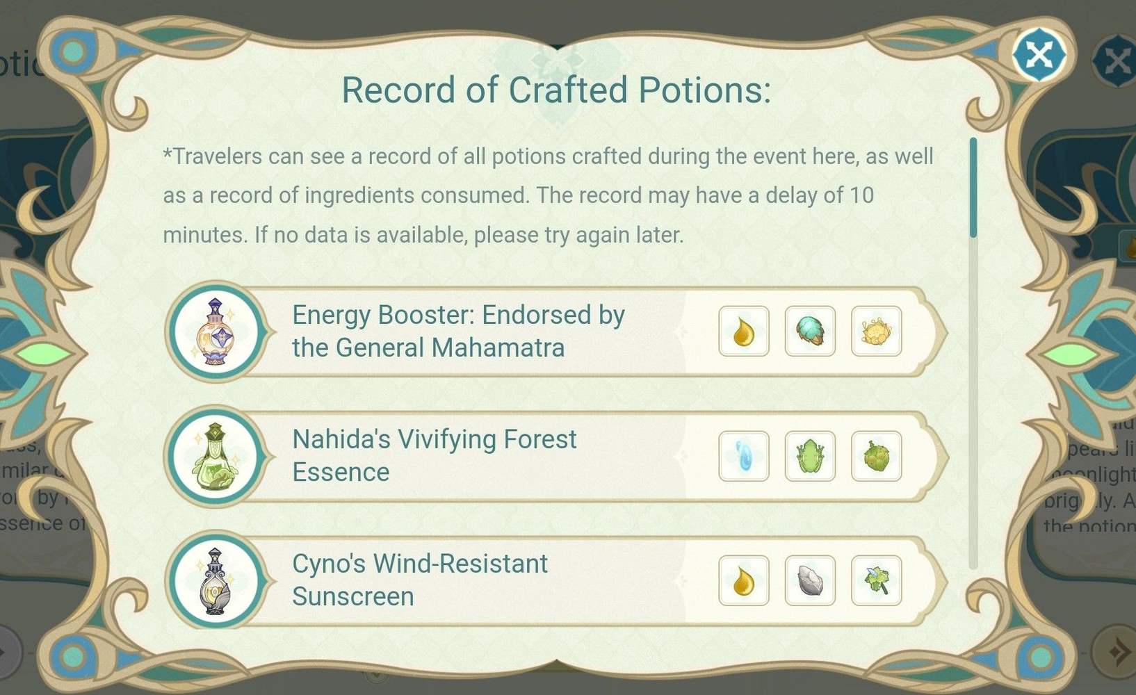 Recipes web event Glittering Elixir. Genshin Impact | HoYoLAB