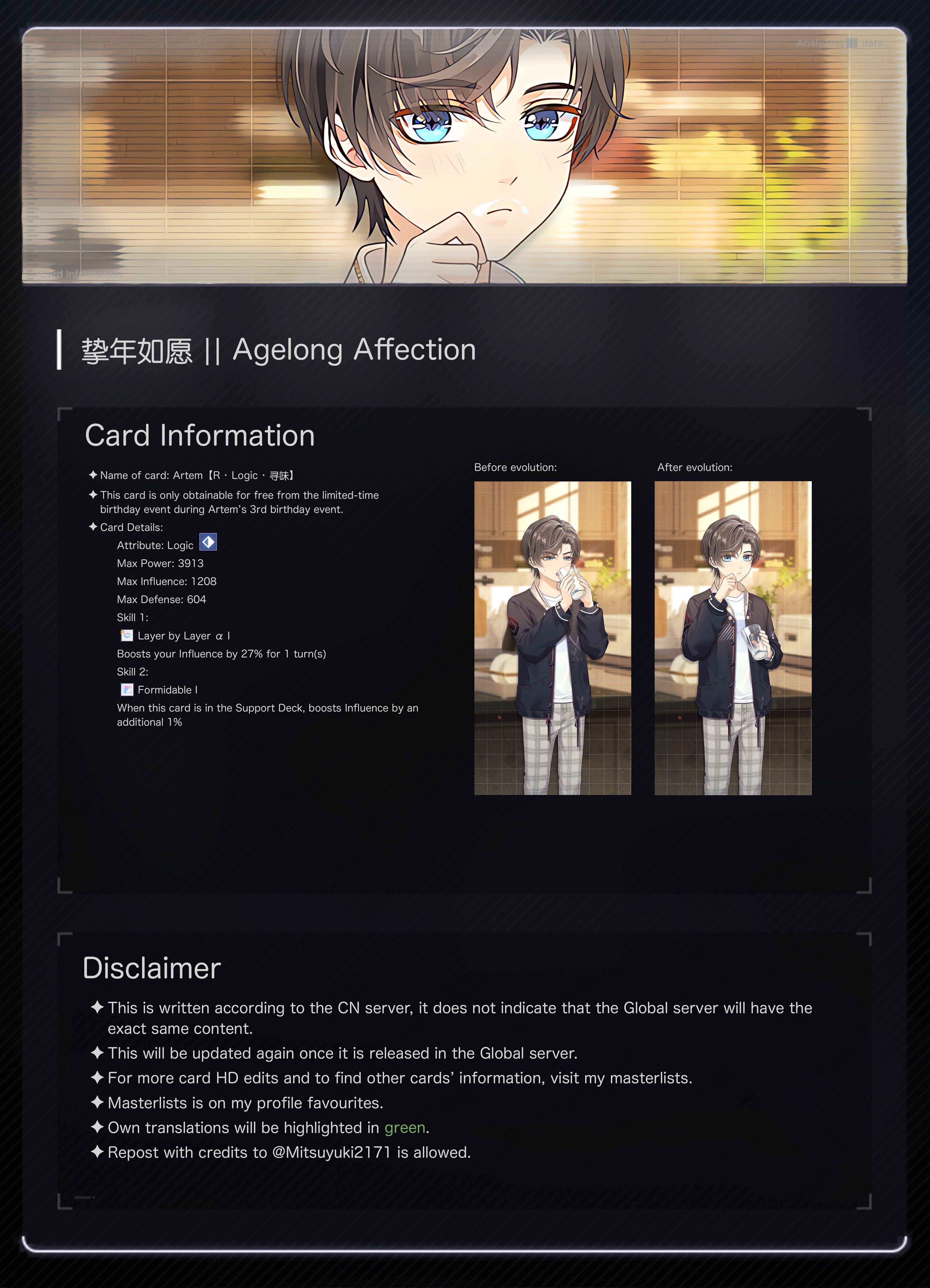 Artem【R • Logic • 寻味 || Flavor】Card Information + Card Wallpapers HD ...