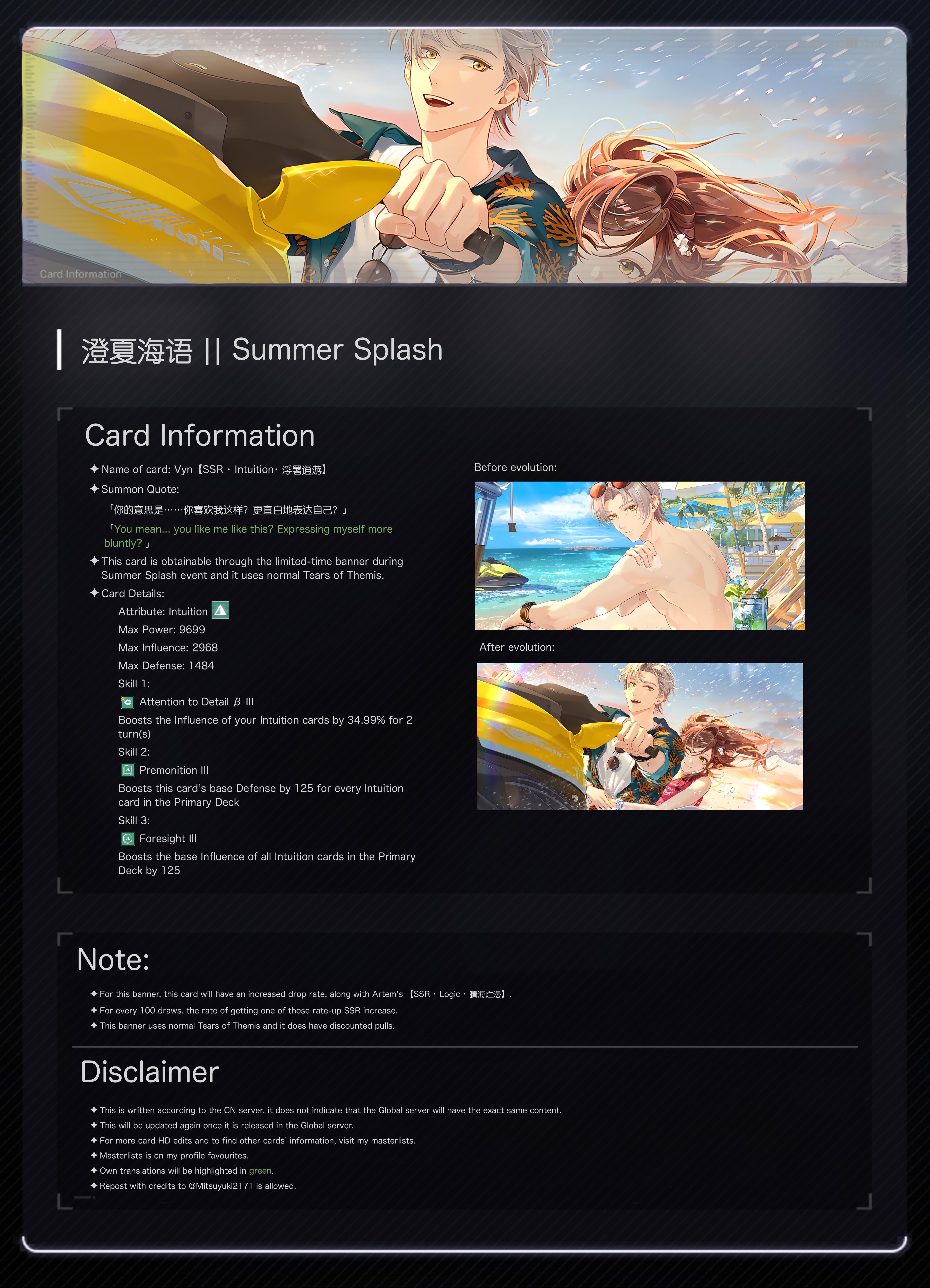 Vyn【SSR • Intuition • 浮署逍游】Card Information + Card Wallpapers HD Edits ...
