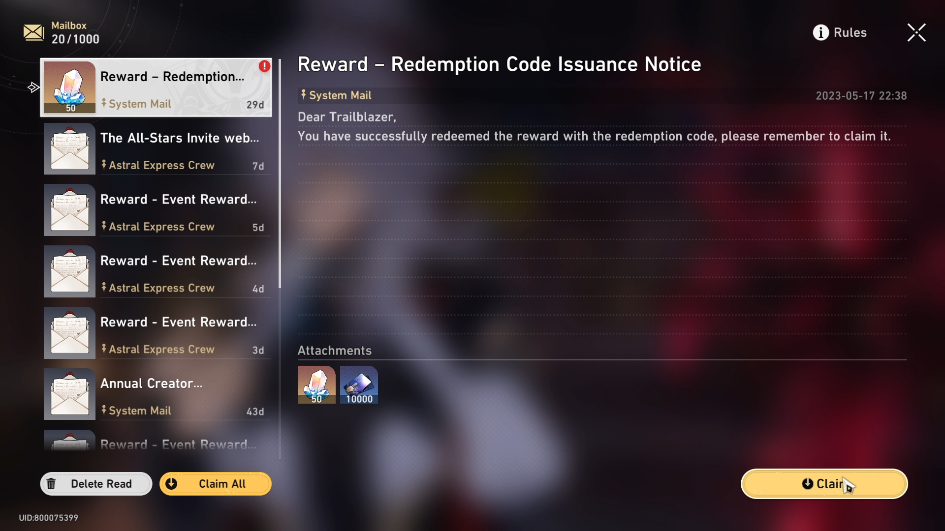 [Star Rail 1.0] 1 New Redemption Code | 50 Stellar Jades & 10000 ...